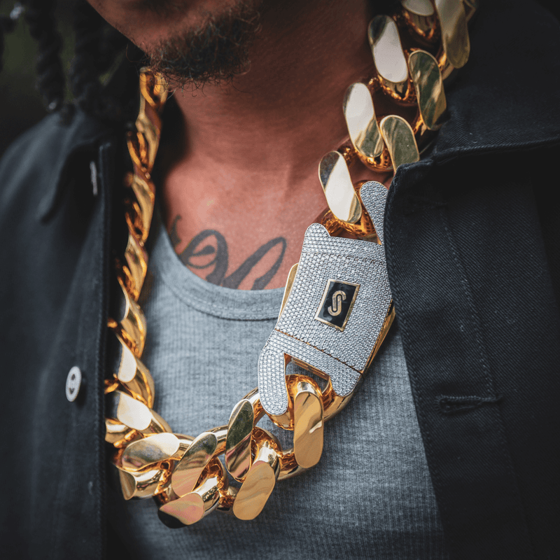Men's Necklace - Monaco Chain CLASSIC Pavé Lock - 50mm (XXMC)