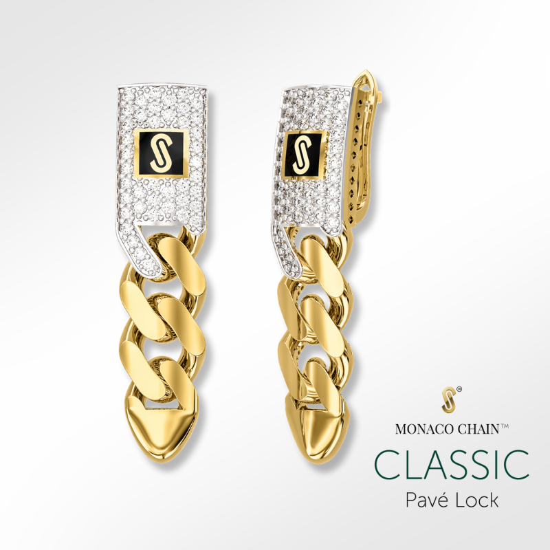 Earring - Monaco Chain CLASSIC Pavé Lock | Oro Monaco