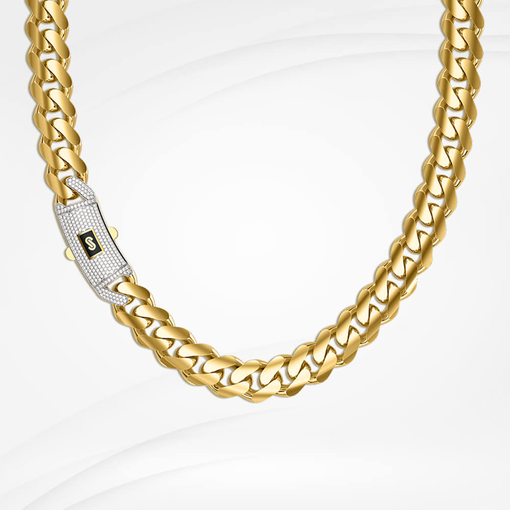 Men's Necklace - Monaco Chain CLASSIC Pavé Lock – Oro Monaco